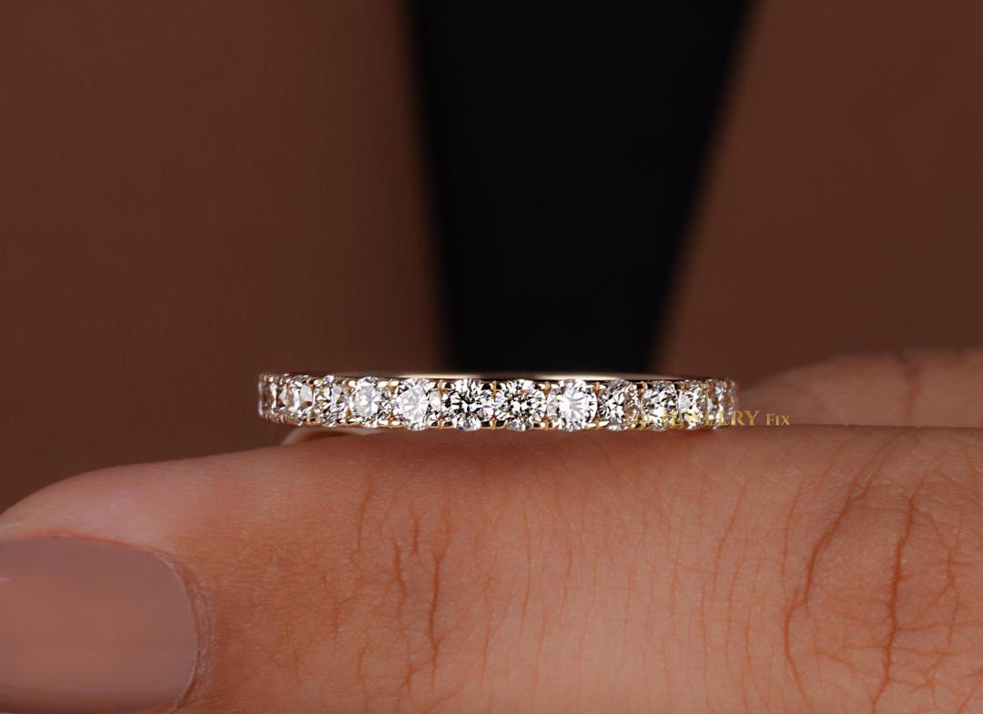 2.30 MM Round Lab Grown Diamond Wedding Band 14K Gold Lab Diamond Band ...