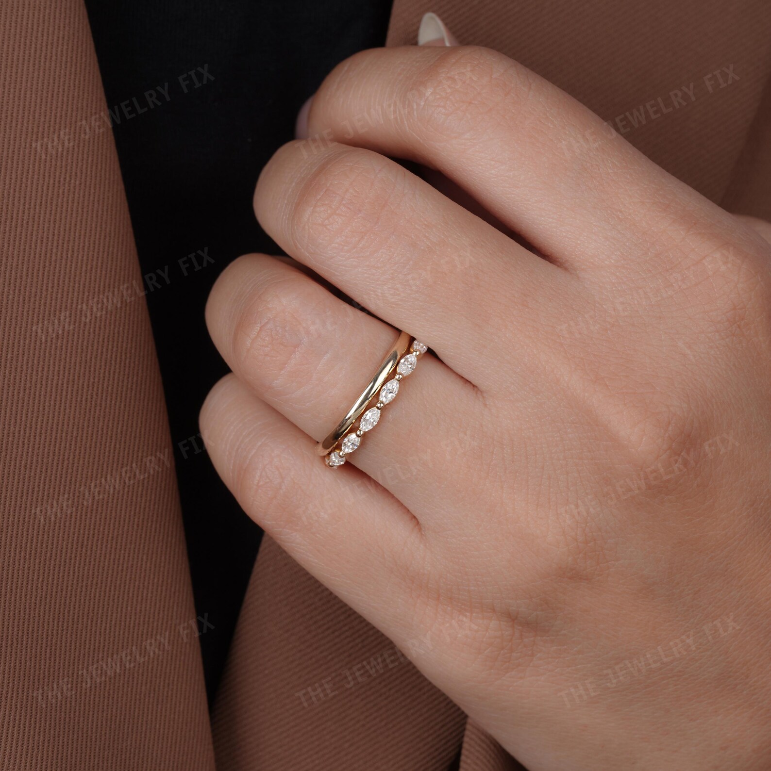 Marquise Diamond Wedding Band Set Floating Bubble Marquise Full ...