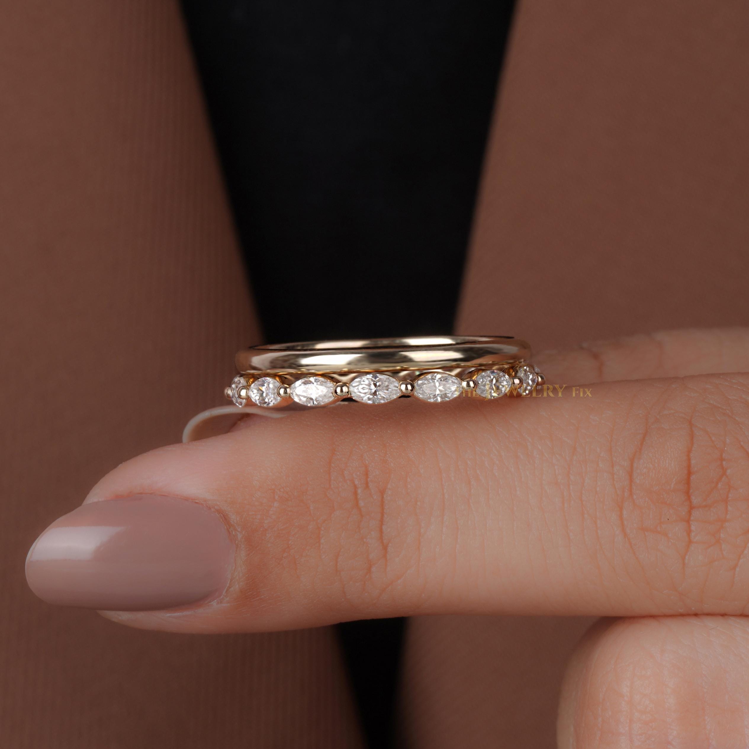 Marquise Diamond Wedding Band Set Floating Bubble Marquise Full ...
