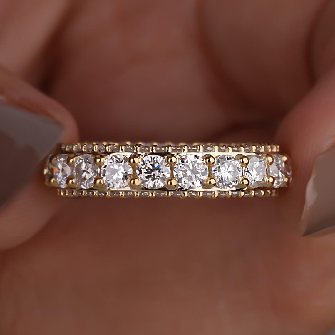Round Lab Grown Diamond Band, 3MM Round Diamond Wedding Band, 14K Gold ...