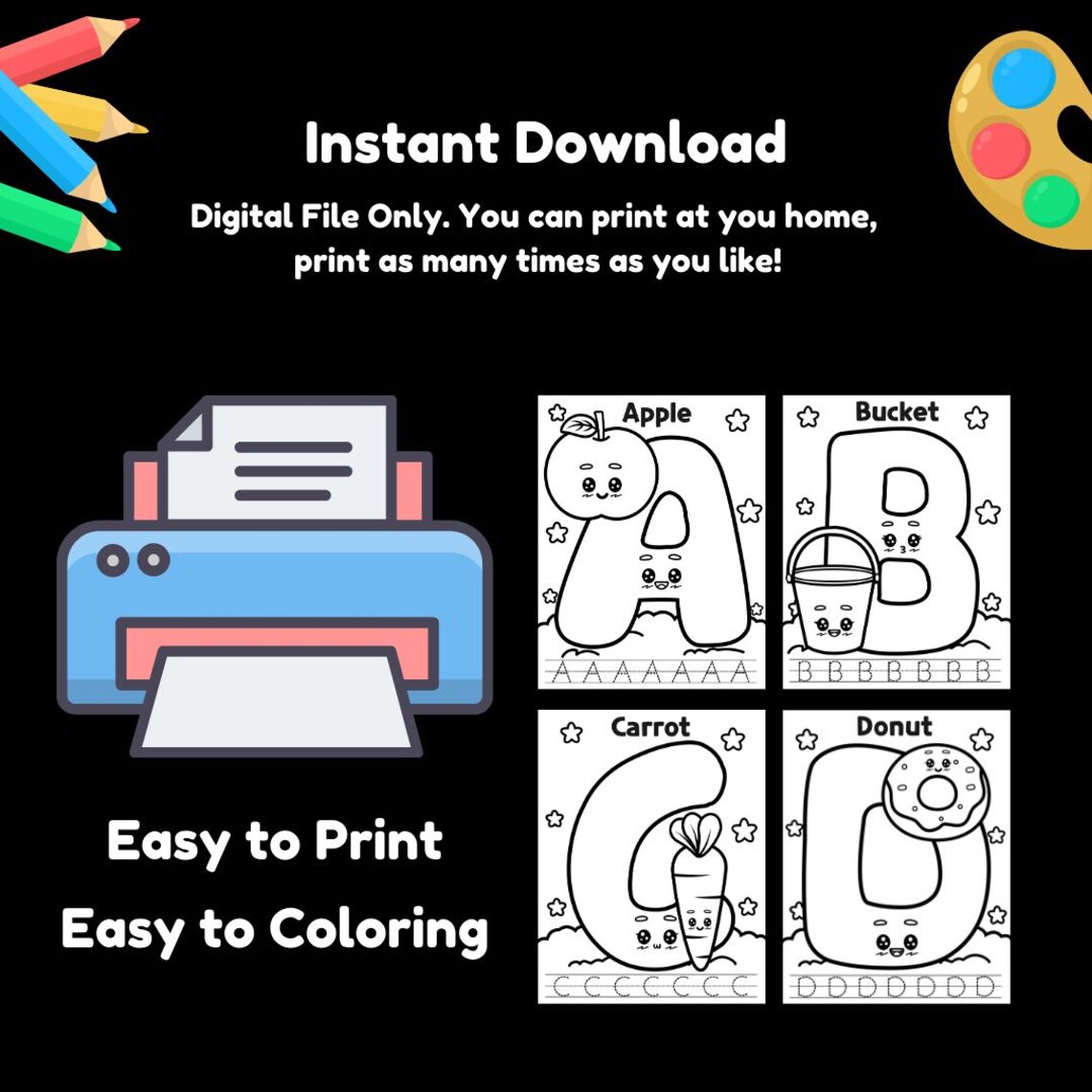 Alphabet Coloring and Tracing Worksheets for Kids, Printable Workbook ...