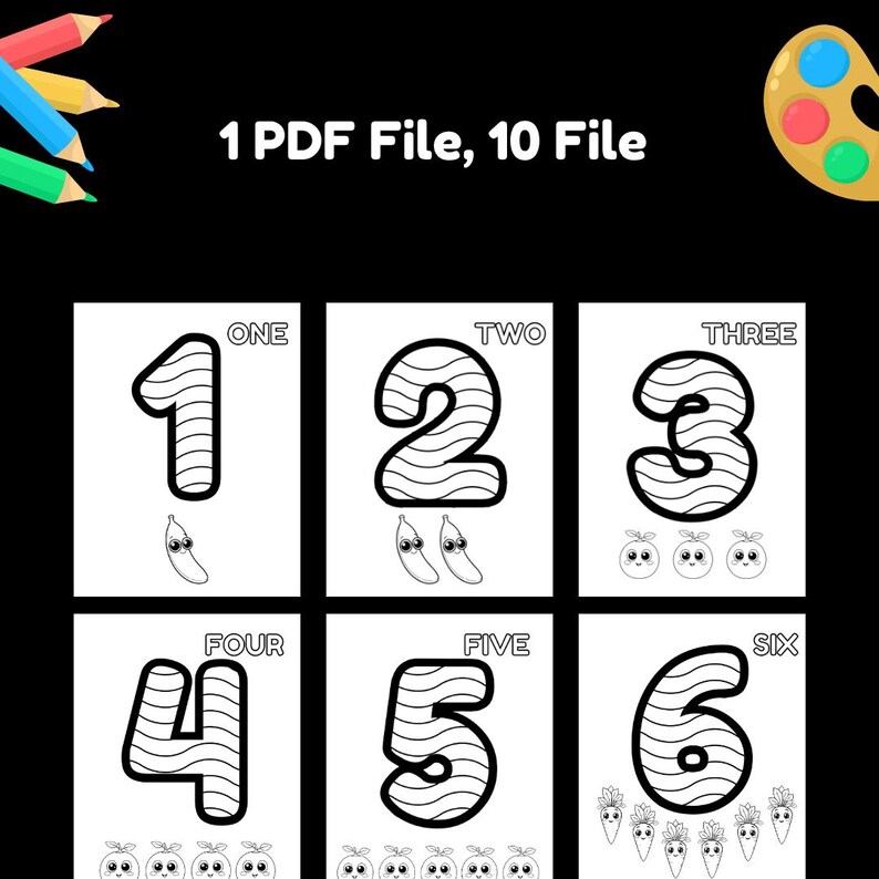 1 - 10 Numbers Printable Coloring Page Worksheets for Kids ...
