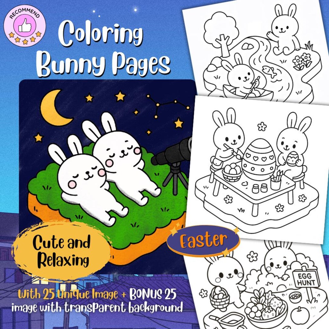 Easter Bunny Coloring Pages Printable, 25 Cute and Relaxing Perfect for ...