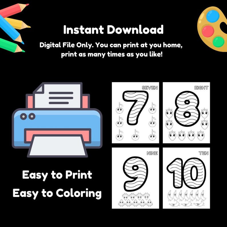 1 - 10 Numbers Printable Coloring Page Worksheets for Kids, Toddlers ...