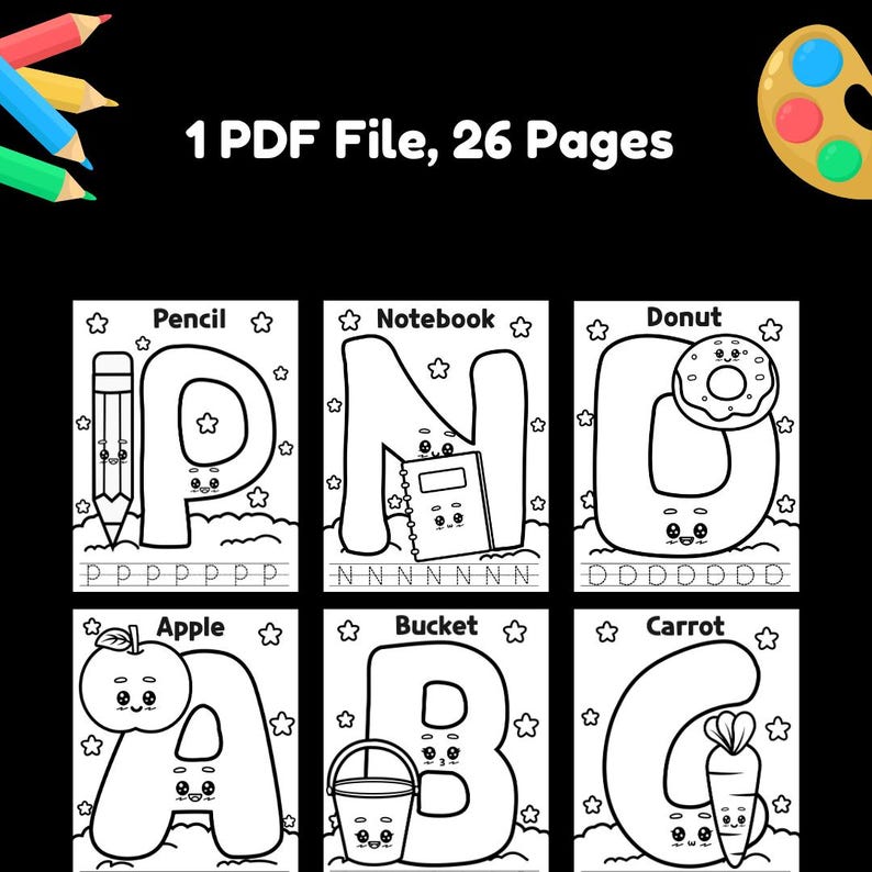 Alphabet Coloring and Tracing Worksheets for Kids, Printable Workbook ...