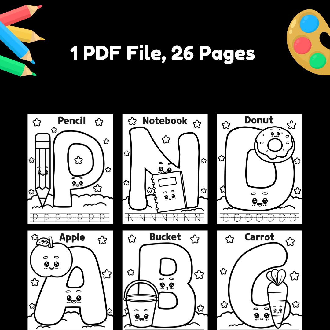 Alphabet Coloring and Tracing Worksheets for Kids, Printable Workbook ...