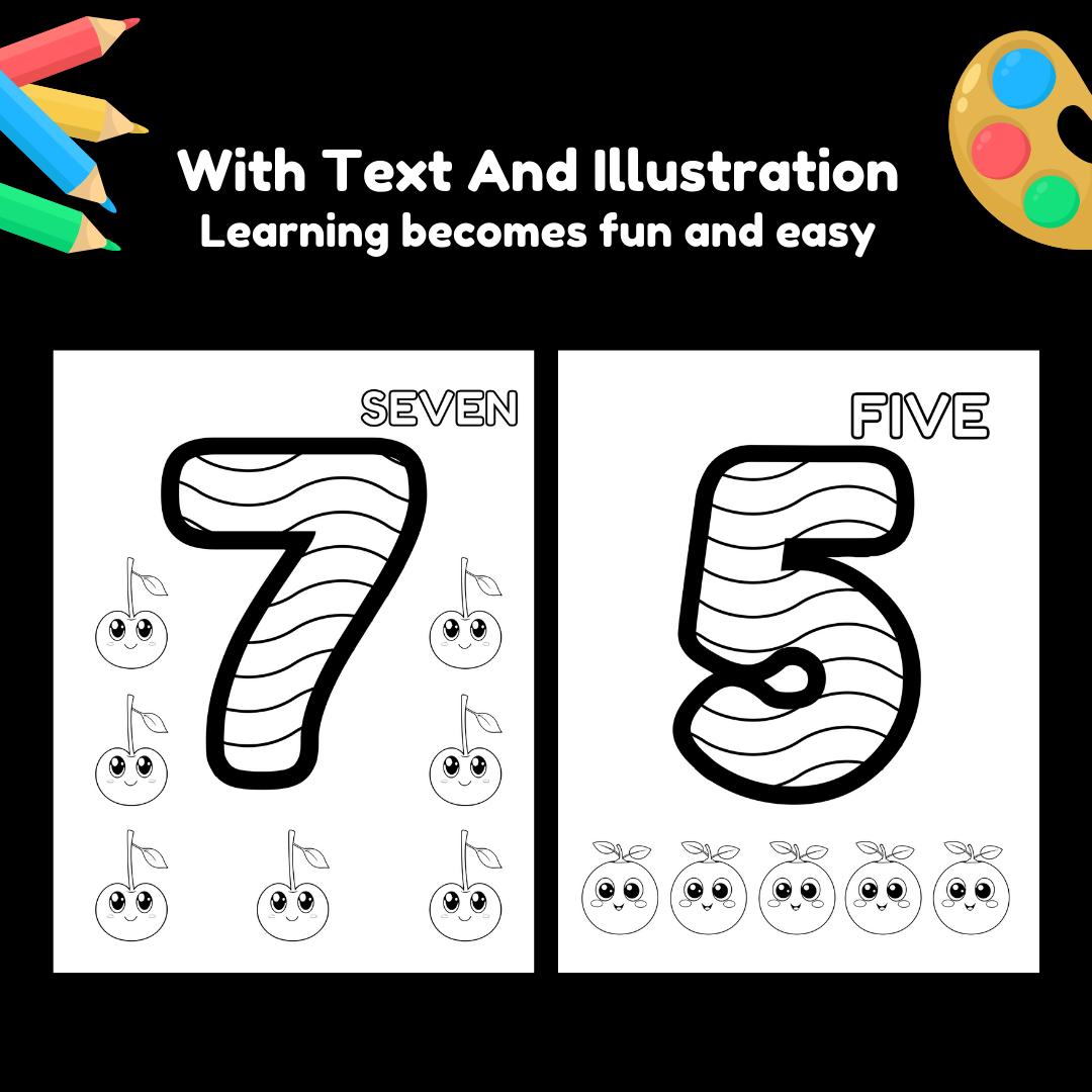 1 - 10 Numbers Printable Coloring Page Worksheets for Kids, Toddlers ...