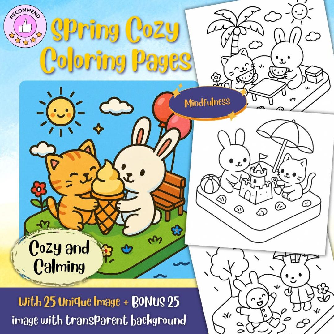 Spring Bunny and Kitten Coloring Pages – Instant Download + BONUS iPad ...