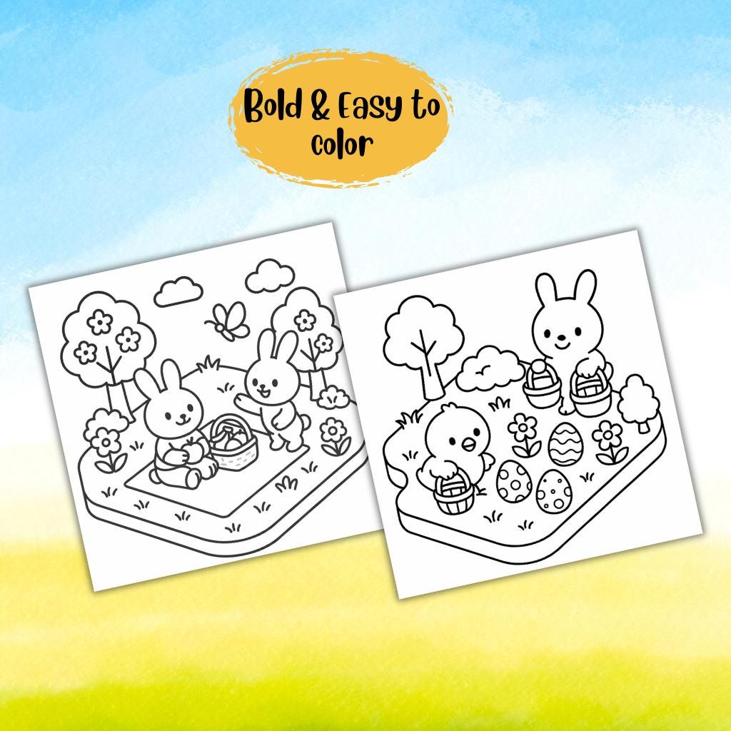 Spring Bunny and Kitten Coloring Pages – Instant Download + BONUS iPad ...