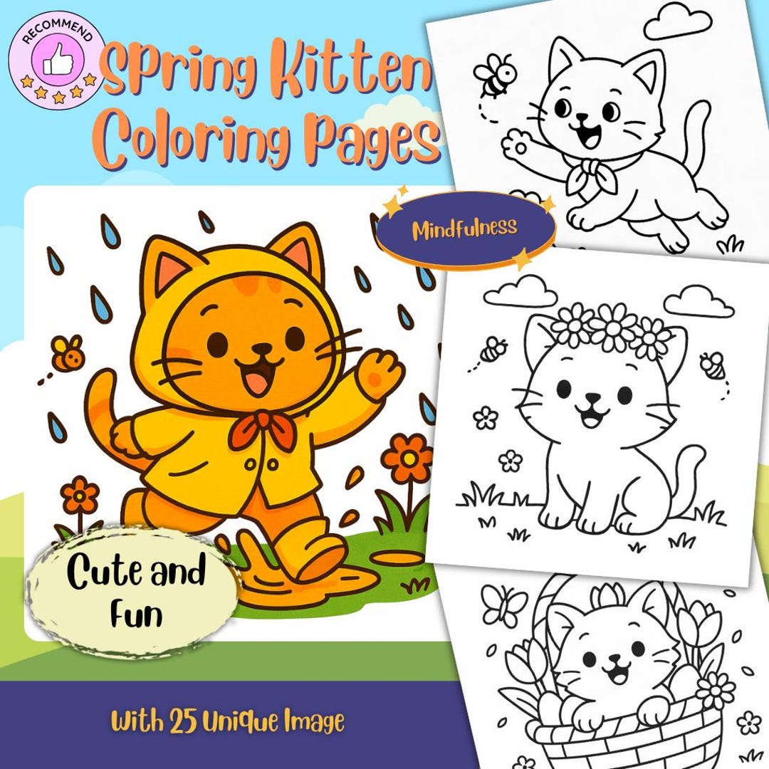 Adorable Kitten Coloring Pages, Printable Kitten Coloring Sheet Perfect ...