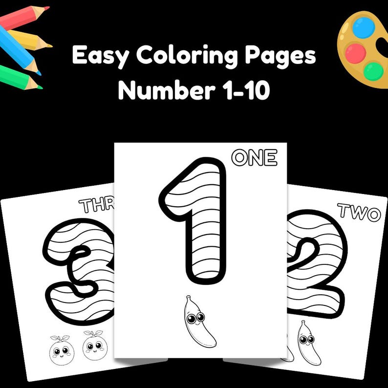 1 - 10 Numbers Printable Coloring Page Worksheets for Kids, Toddlers ...
