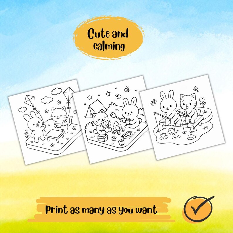 Spring Bunny and Kitten Coloring Pages – Instant Download + BONUS iPad ...