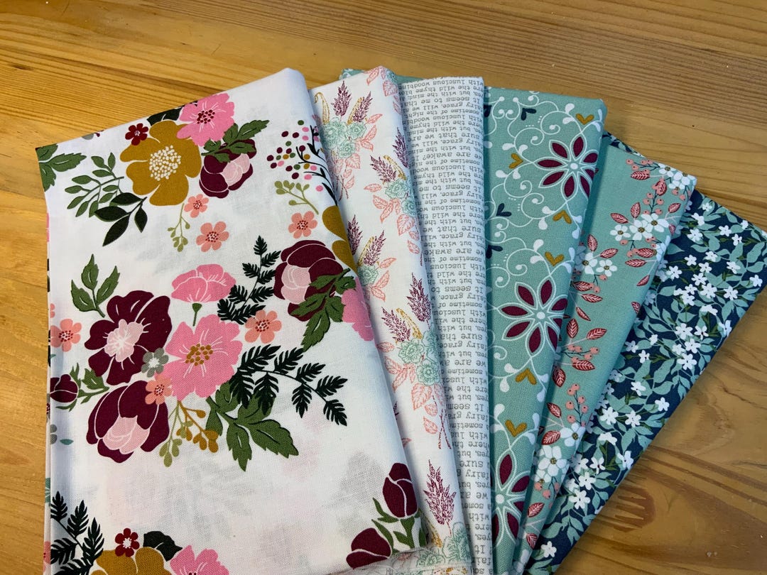 Whimsical Romance Fabric Half Yard Bundle: White Floral Prints, Riley ...