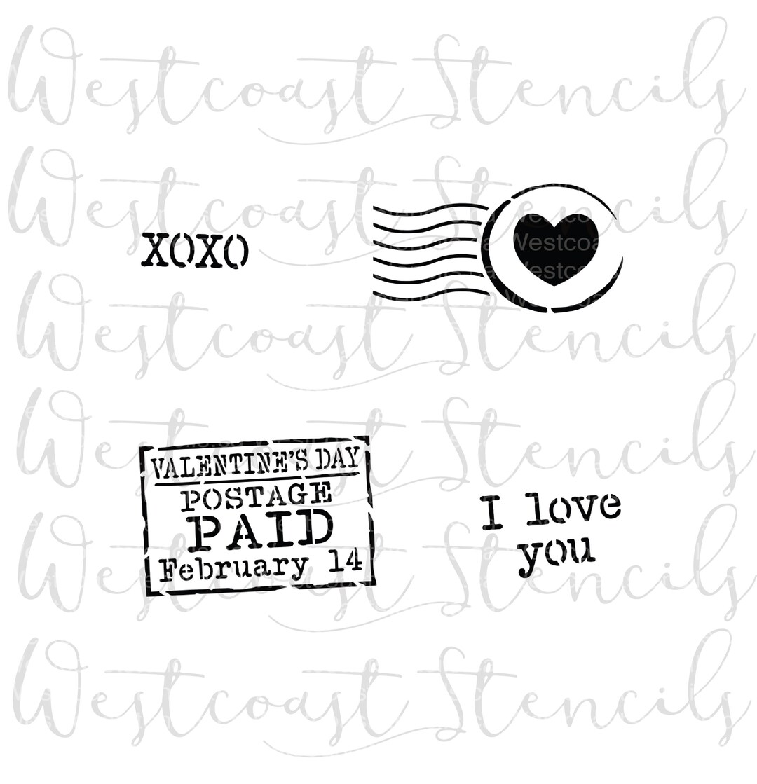 Valentines Mail Stamps Stencil, Background Stencil, Love Stencil ...