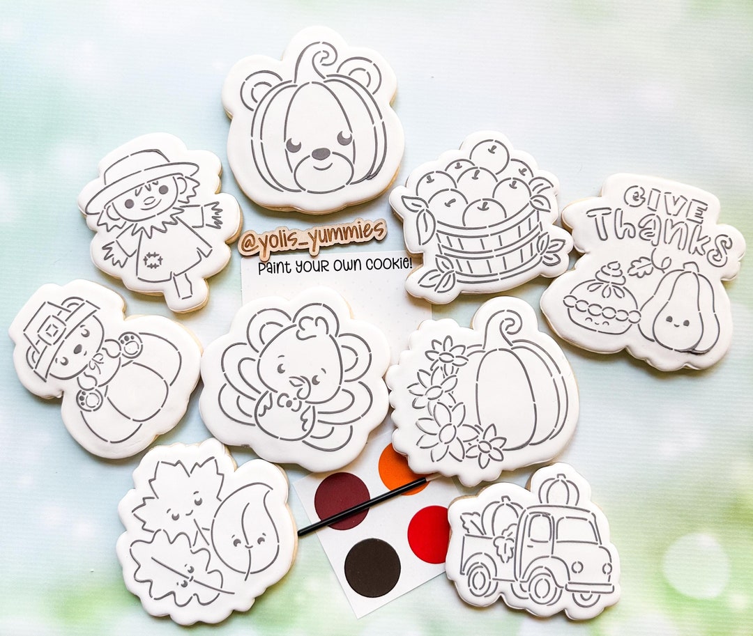Set of 10 PYO Thanksgiving Cookies, 10 Paint Your Own Cookies, PYO ...