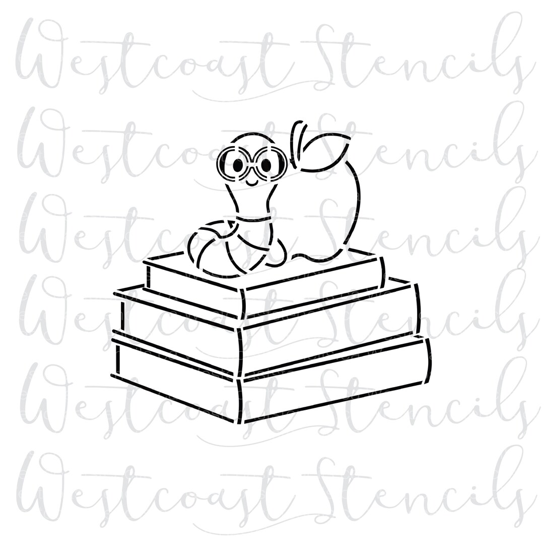 Book Worm PYO Stencil | Back to School Stencil | Paint Your Own Stencil ...