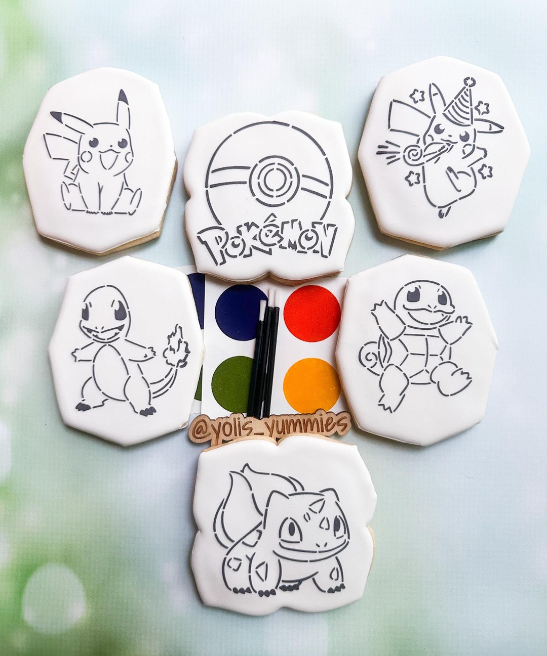 Set of 10 PYO Cookies, 10 Paint Your Own Cookies, PYO Pokémon Cookies ...