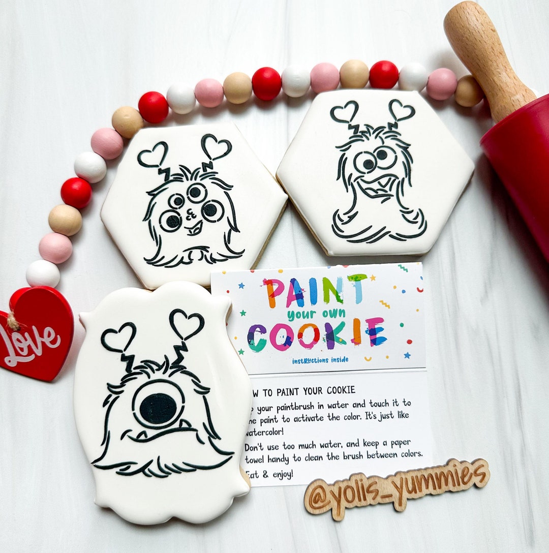 Set of 10 Monsters PYO Valentine Cookies, 10 Paint Your Own Cookies ...