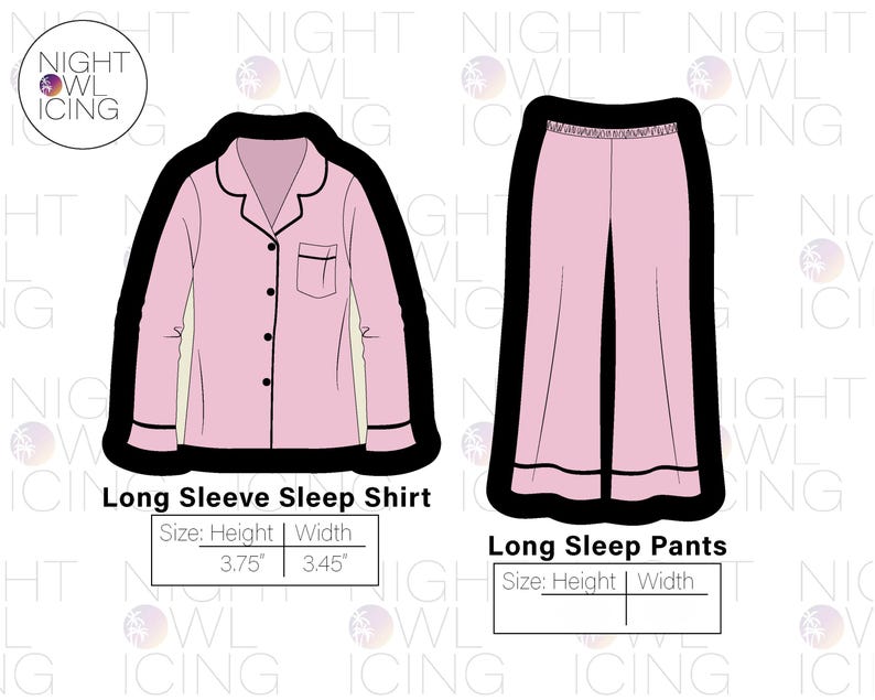 Long Sleeve Pjs Cookie Cutter Set, Pajamas Cookie Cutter, Sleep Shirt ...