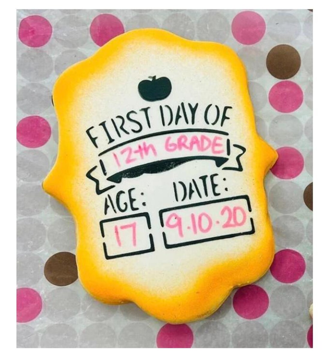 First Day of With Banner Stencil, School Cookie Stencil, Back to School ...