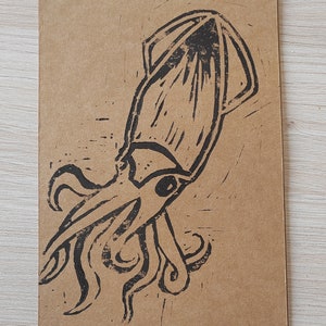 Linocut Print Squid - Etsy