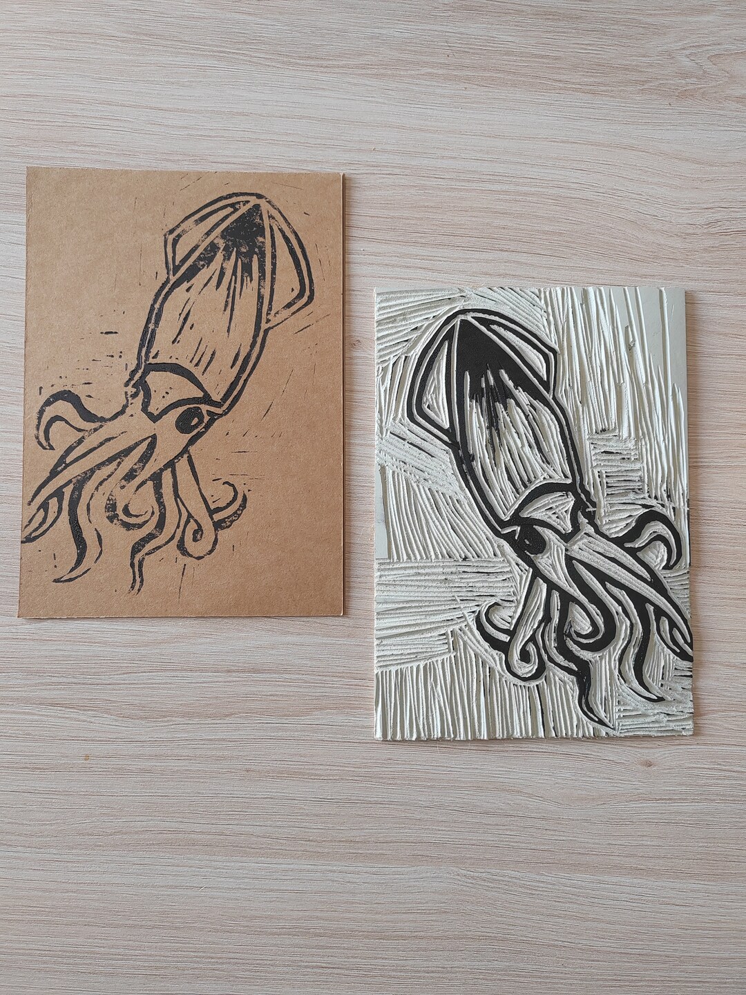 Linocut Print Squid - Etsy