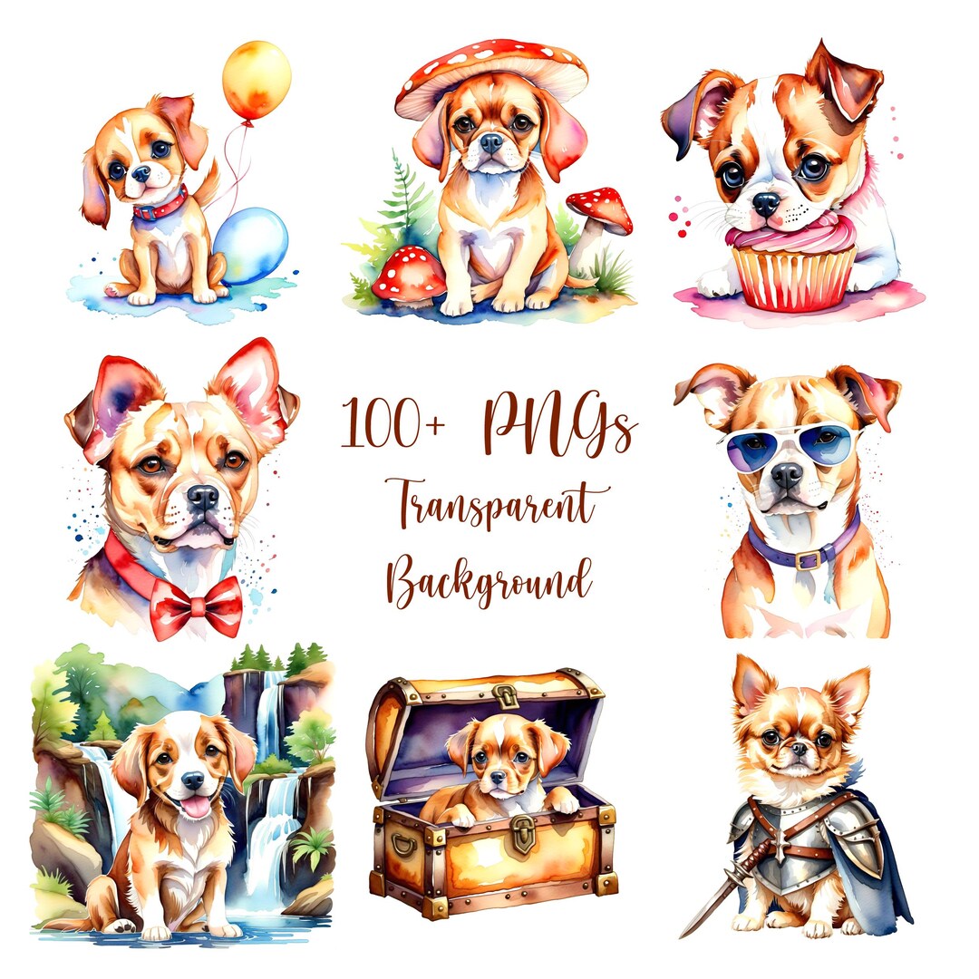 100+ Cute Dogs Watercolor Clipart Bundle, Digital Download Printable ...