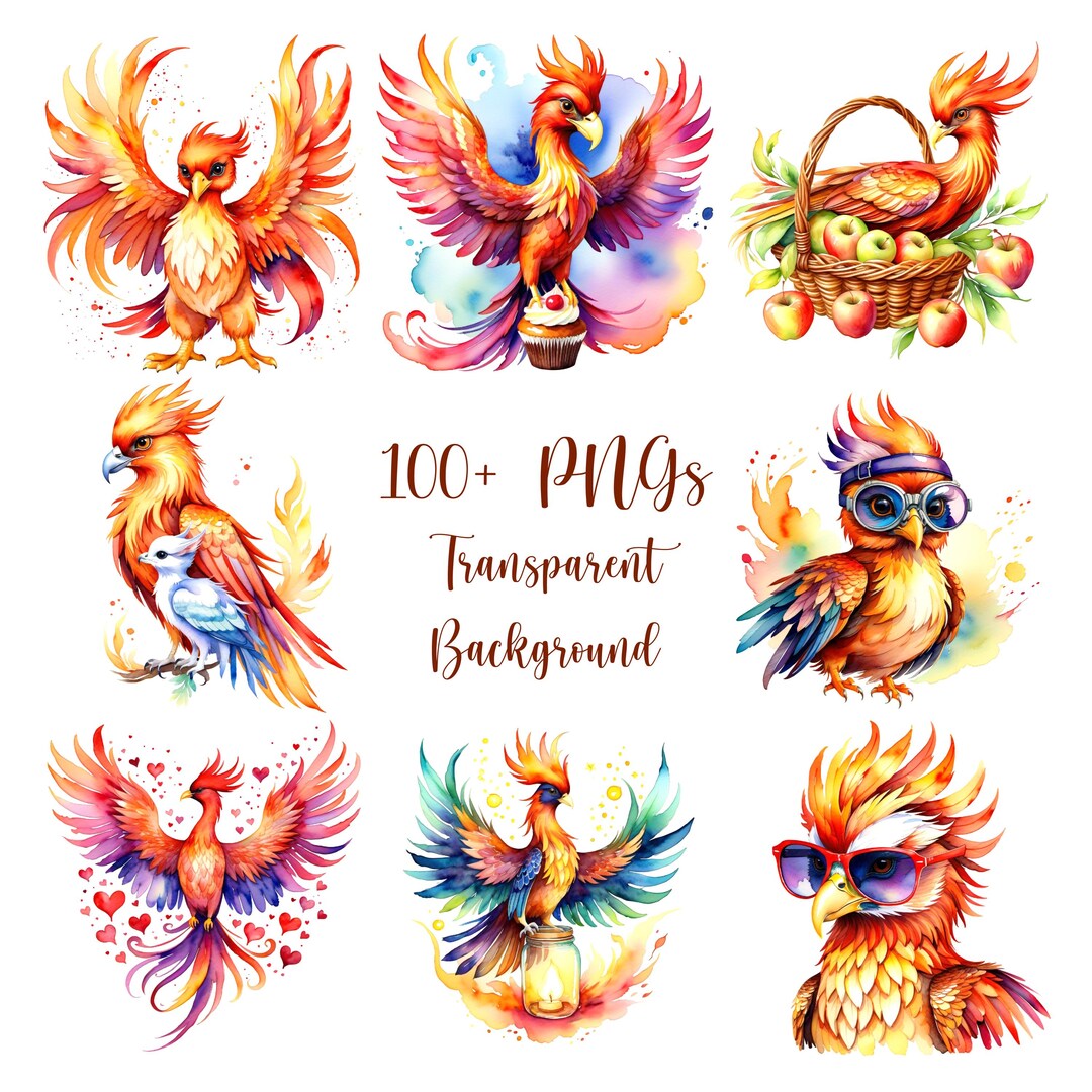 100+ Cute Phoenix Watercolor Clipart Bundle, Digital Download Printable ...
