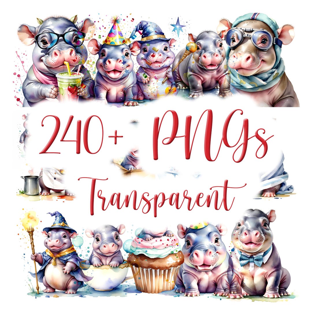 240+ Cute Baby Hippo Clip Art Bundle, Digital Download Printable, Full ...