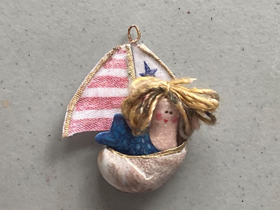 Tiny Mermaid in a Shell Ornament, 4th of July Mermaid - Etsy