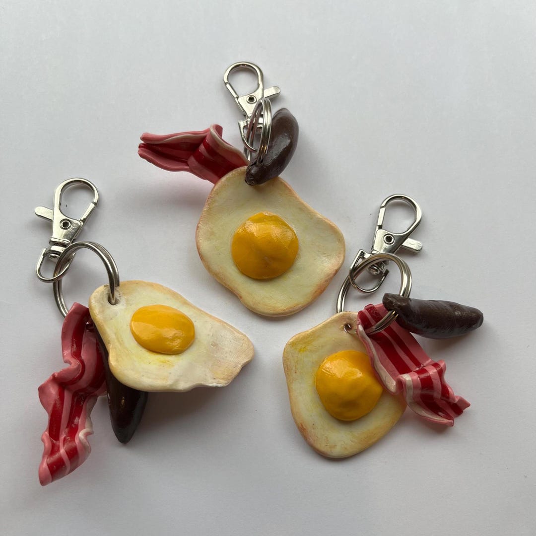 Handmade Fry-up Keyring: Polymer Clay Egg, Sausage & Bacon Charm - Etsy