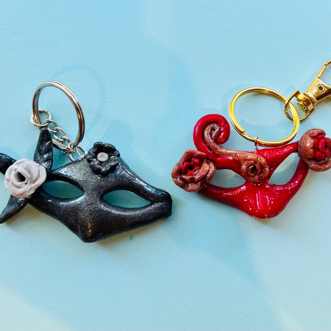Handmade Polymer Clay Masquerade Mask Keyring: Carnival Charm - Etsy