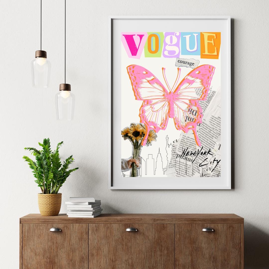 Vogue Scrapbook Style Poster With Pink & Orange Butterfly | Elegant ...