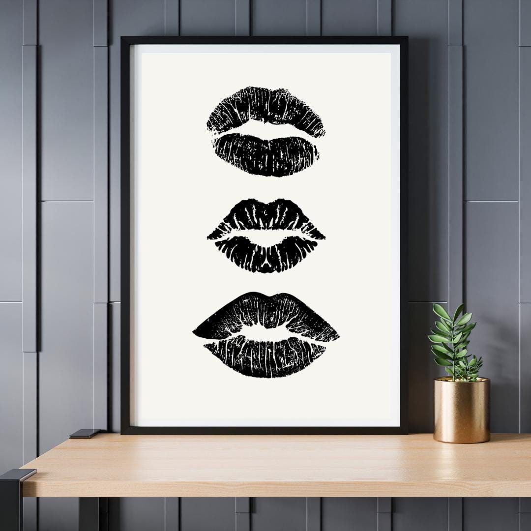 3 Black Kiss Lip Marks Poster – Minimalist Printable Wall Art | Retro ...