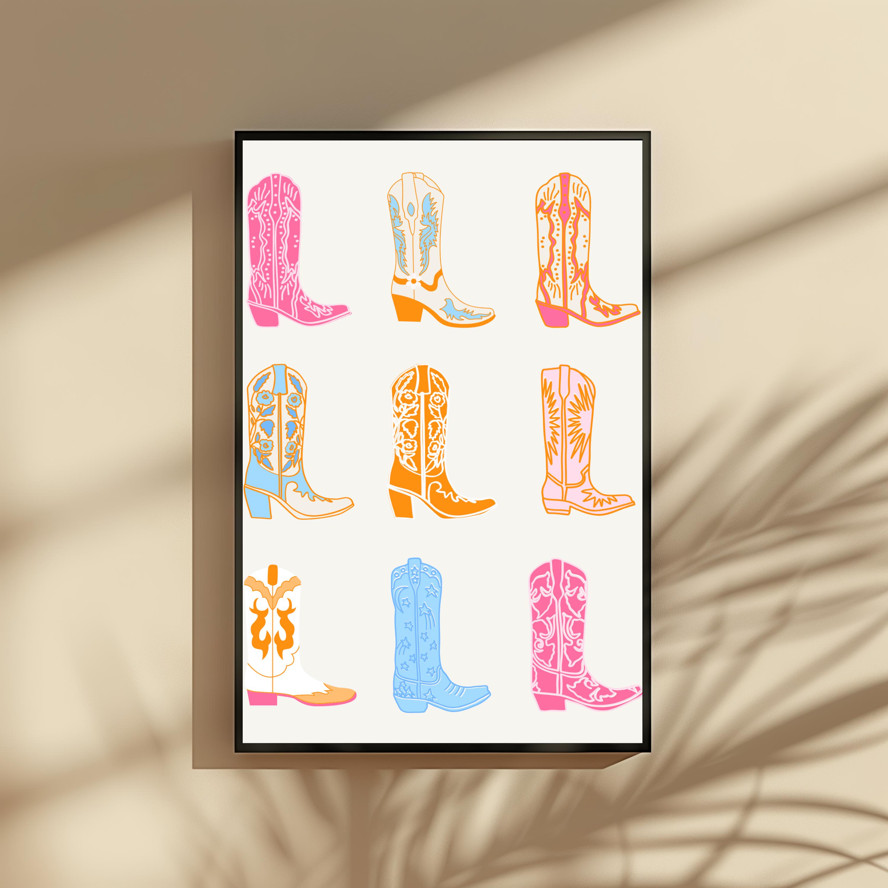 Colorful Cowboy Boots Poster Western Digital Wall Art Beige Printable ...