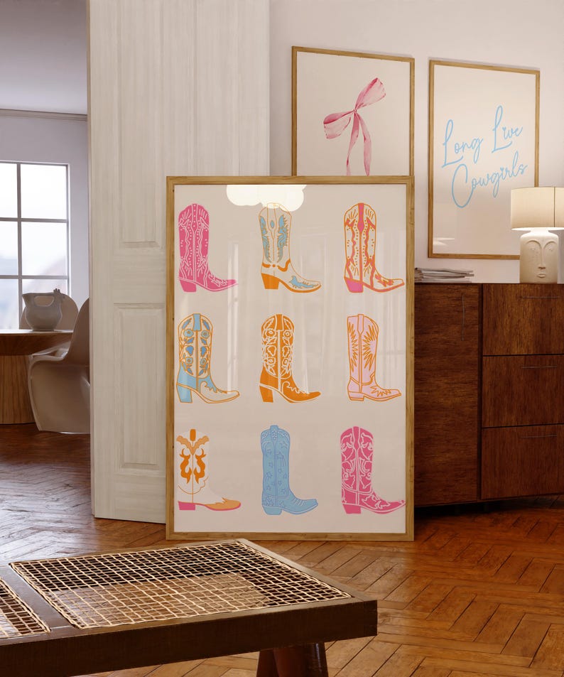 Colorful Cowboy Boots Poster Western Digital Wall Art Beige Printable ...