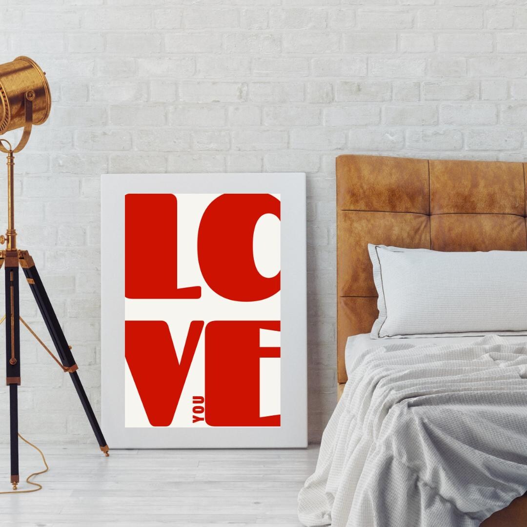LOVE Typography Poster: Red Accent, Minimalist Wall Art (digital ...