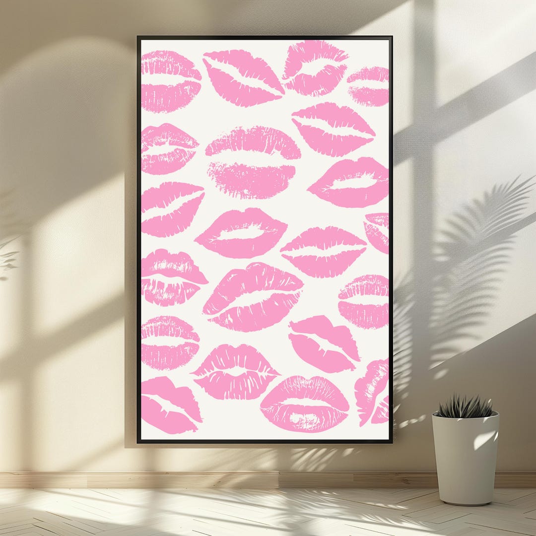 Pink Kiss Mark Print | Minimalist Digital Wall Art | Modern Love Poster ...