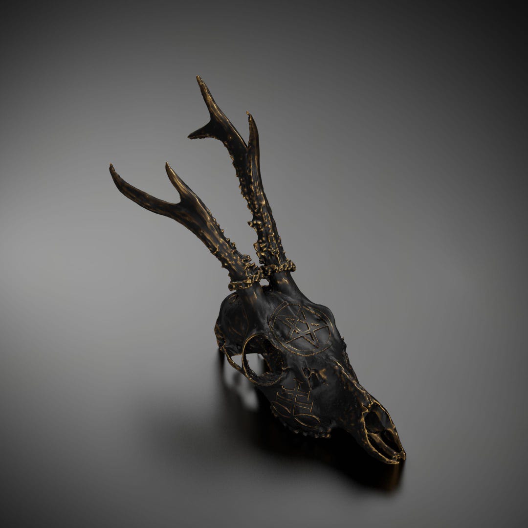 High Quality Hand Painted Domestic Devil Pentagram Deer Skull in ...