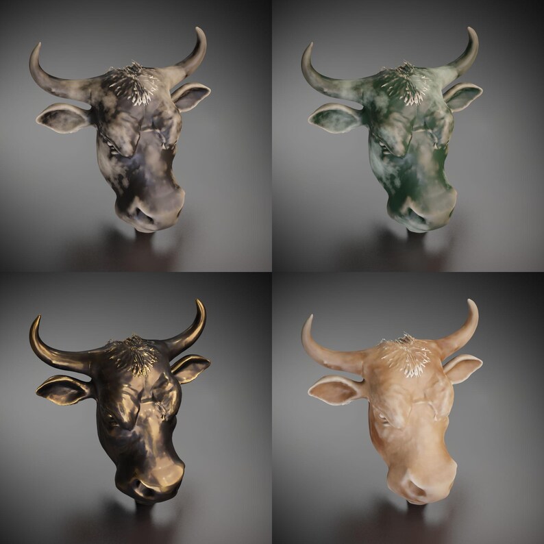 Cow Head - 3D Printed Model | Custom Size & Color | LED Option ...