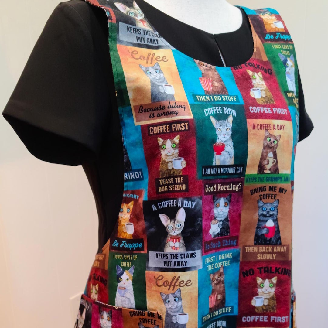 Reversible Apron. Coffee Drinking Cats With Funny Captions and Cups of ...