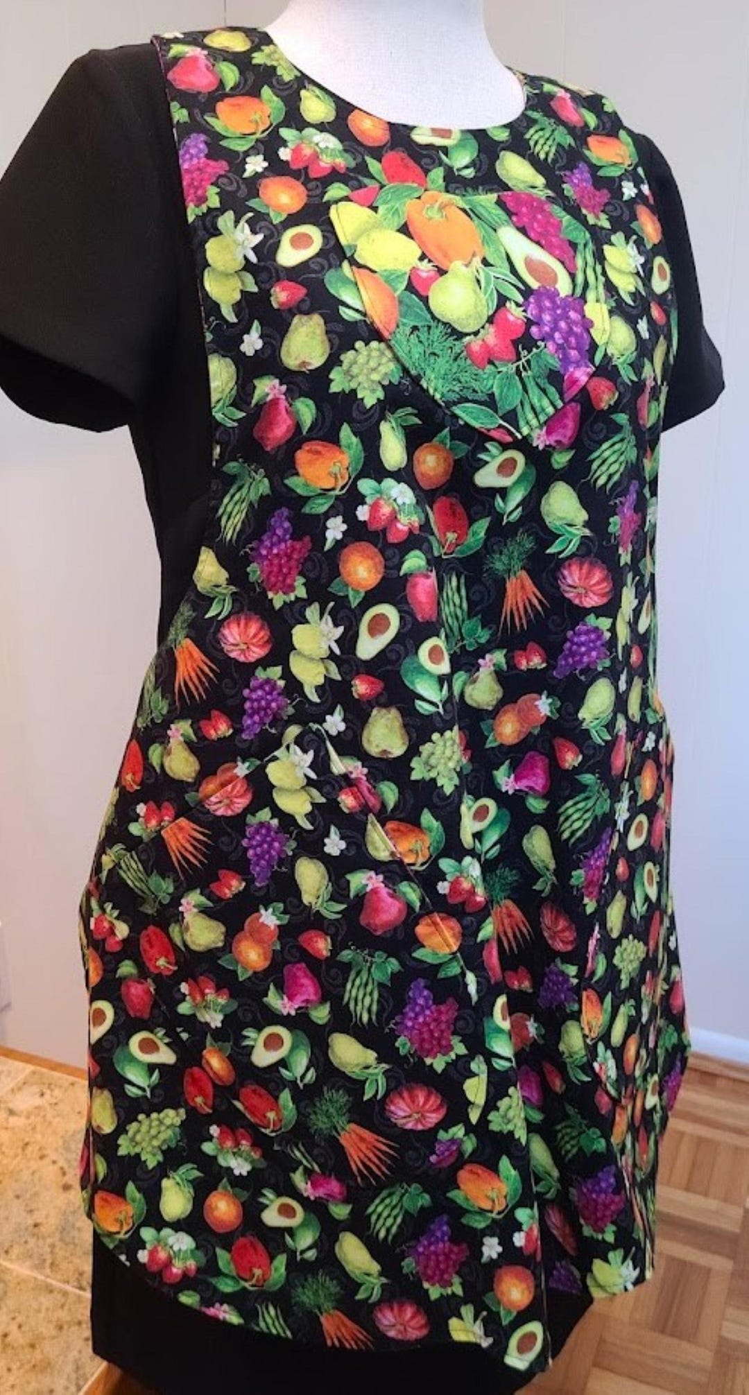 Reversible Apron S/M (6-8) Fruits Vegetables Side 1. Farmers Market ...