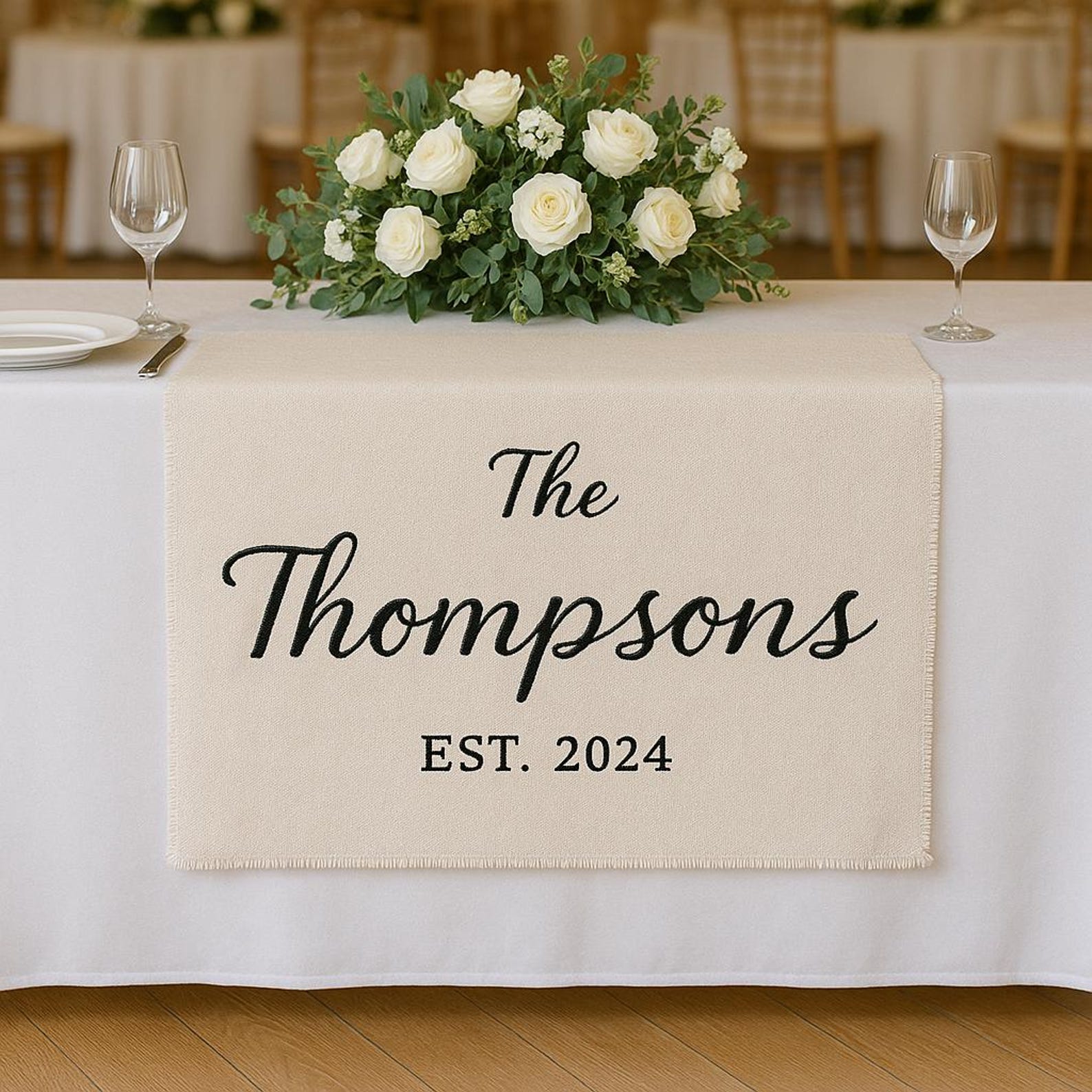 Custom Wedding Table Sign, Fabric Last Name Sign, Personalised Table ...