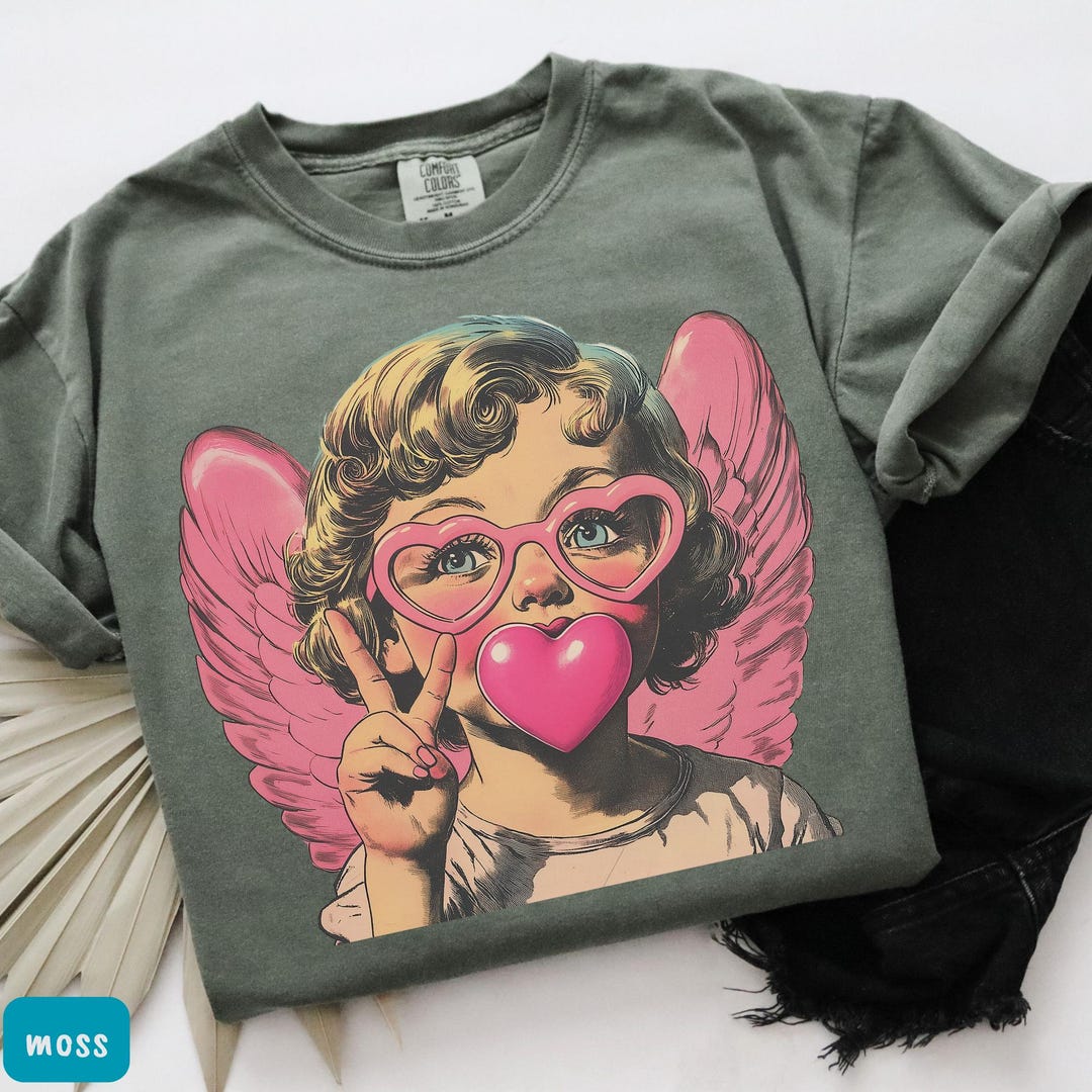 Comfort Colors® Cupid Bubble Gum Peace Sign Vintage Valentines Day T ...