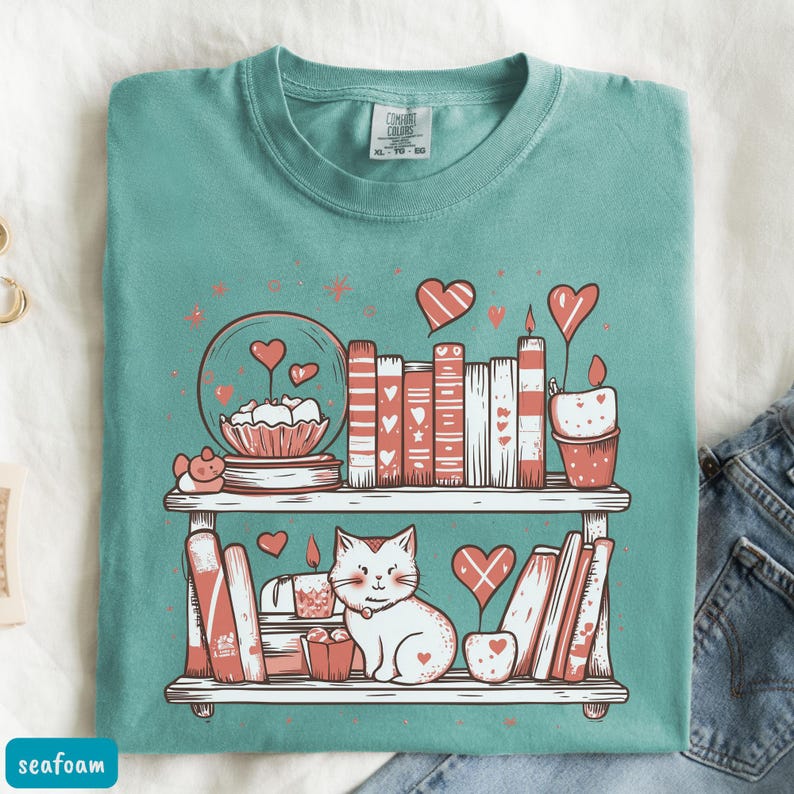 Comfort Colors® Valentines Bookshelf Shirt Valentine Cat Tee Bookish ...