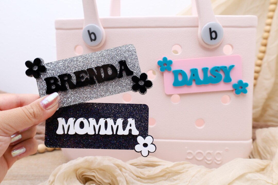 Custom Glitter Bogg Bag Tag, Floral Name Plate Charm, Personalized Bag ...