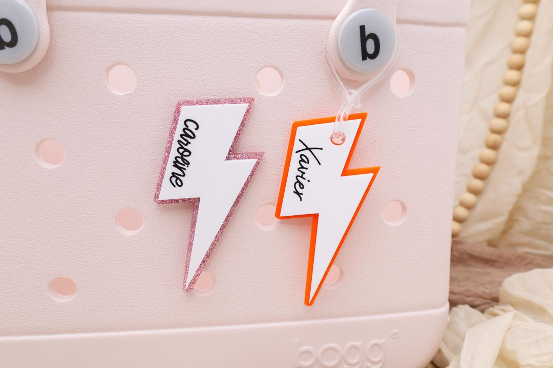 Lightning Bolt Name Tag, Custom Acrylic Bag Tag for Kids, Personalized ...