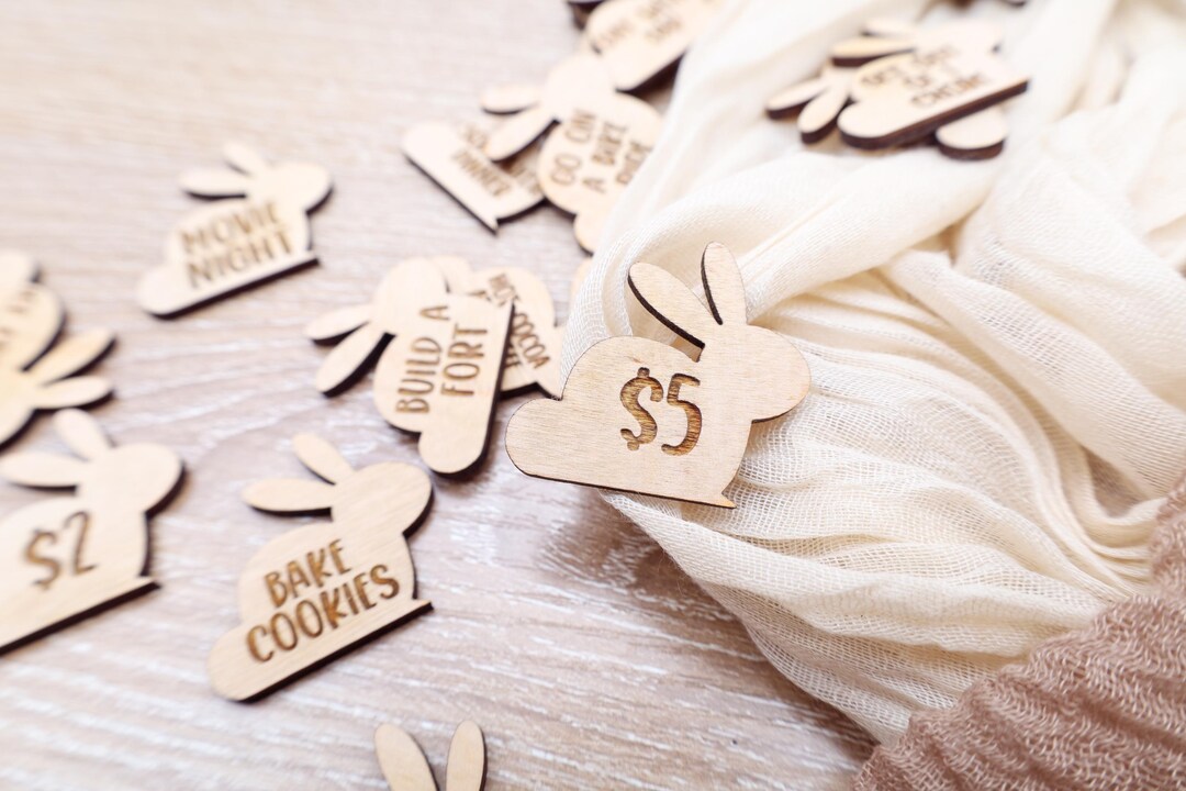 Wood Bunny Tokens for Older Children, Bunny Shaped Wood Token, Non ...