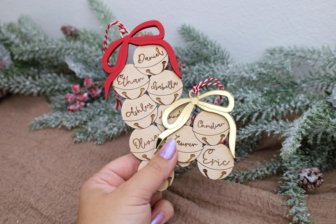 Personalized Family Bell Ornament – Stacked Wooden Bells With Acrylic ...