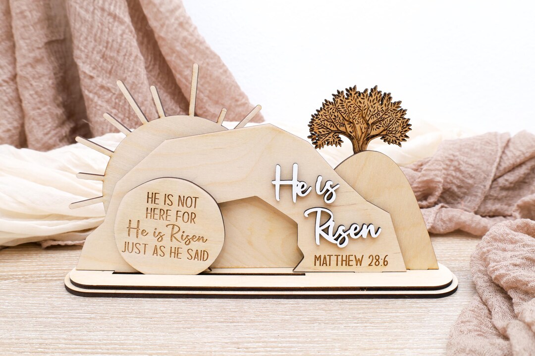 He is Risen Decor With Cross and Olive Tree, Resurrection Sunday Decor ...